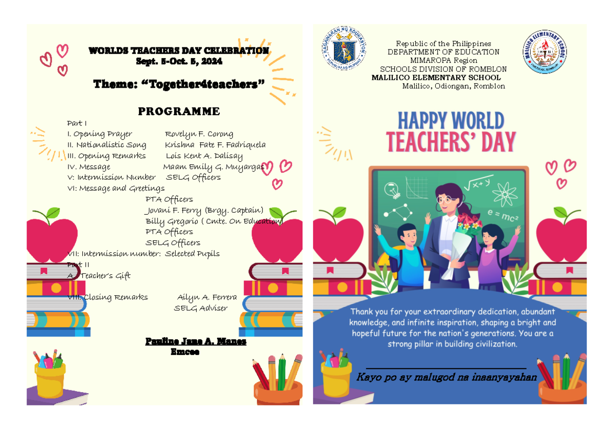 Teachers Day Celebration - ___________________________ Kayo po ay ...