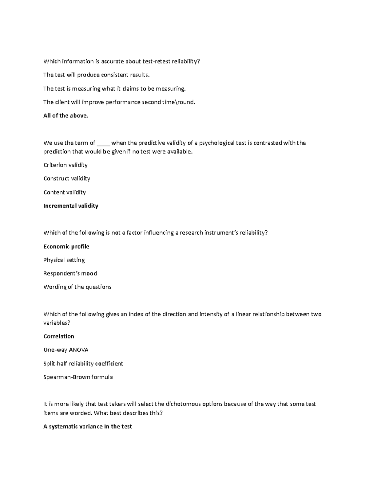 Psychological Assessment - Which information is accurate about test ...