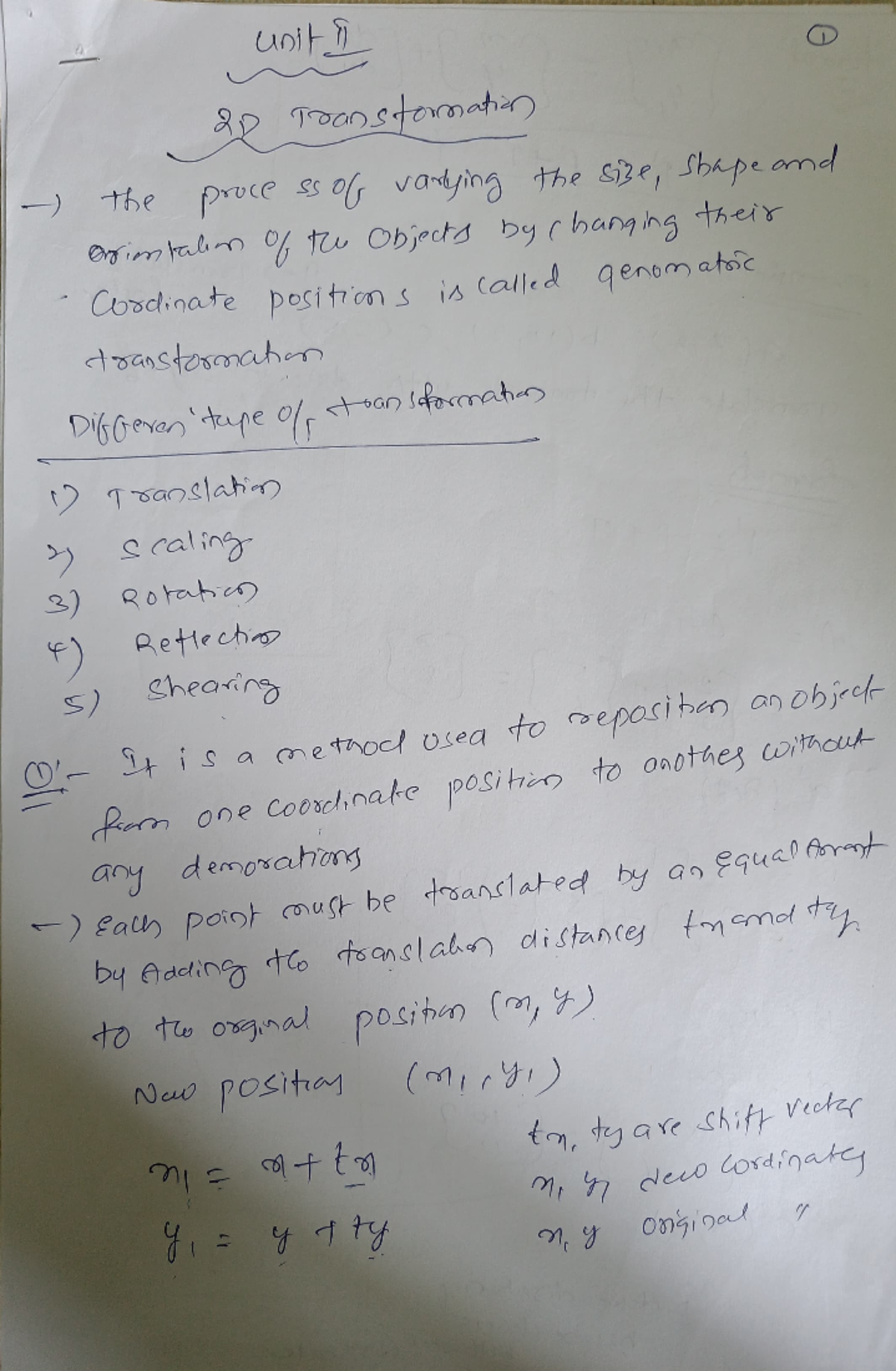 CG UNIT 2 - .... - unit II 1 2D Transtormation the proce SS of varying the size, shape and - Studocu