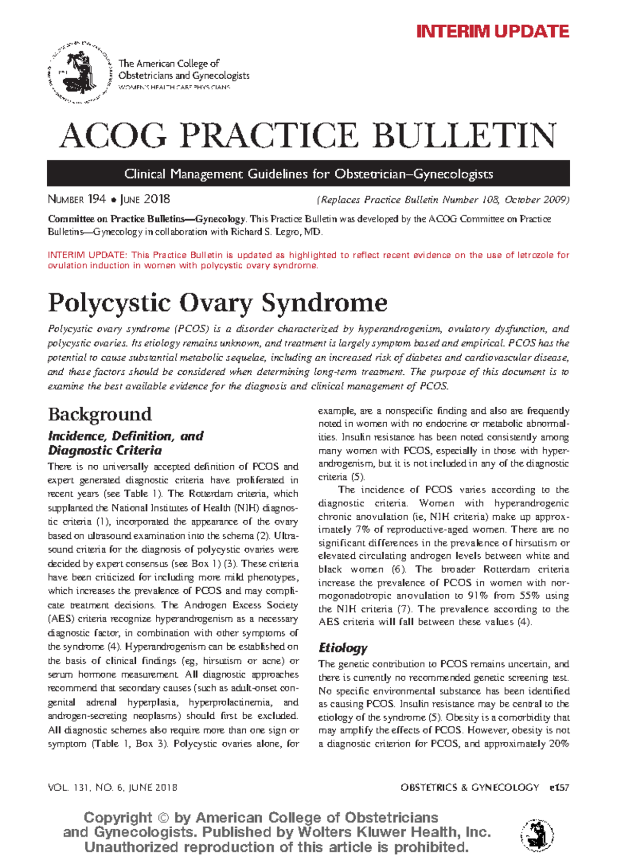 Acog practice bulletin no 194 2018 - INTERIM UPDATE ACOG PRACTICE ...