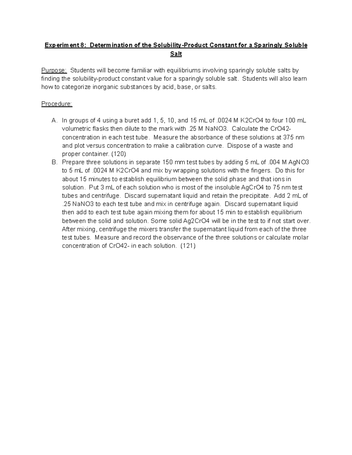 Lab 8 Summary Assignment - Experiment 8: Determination of the ...