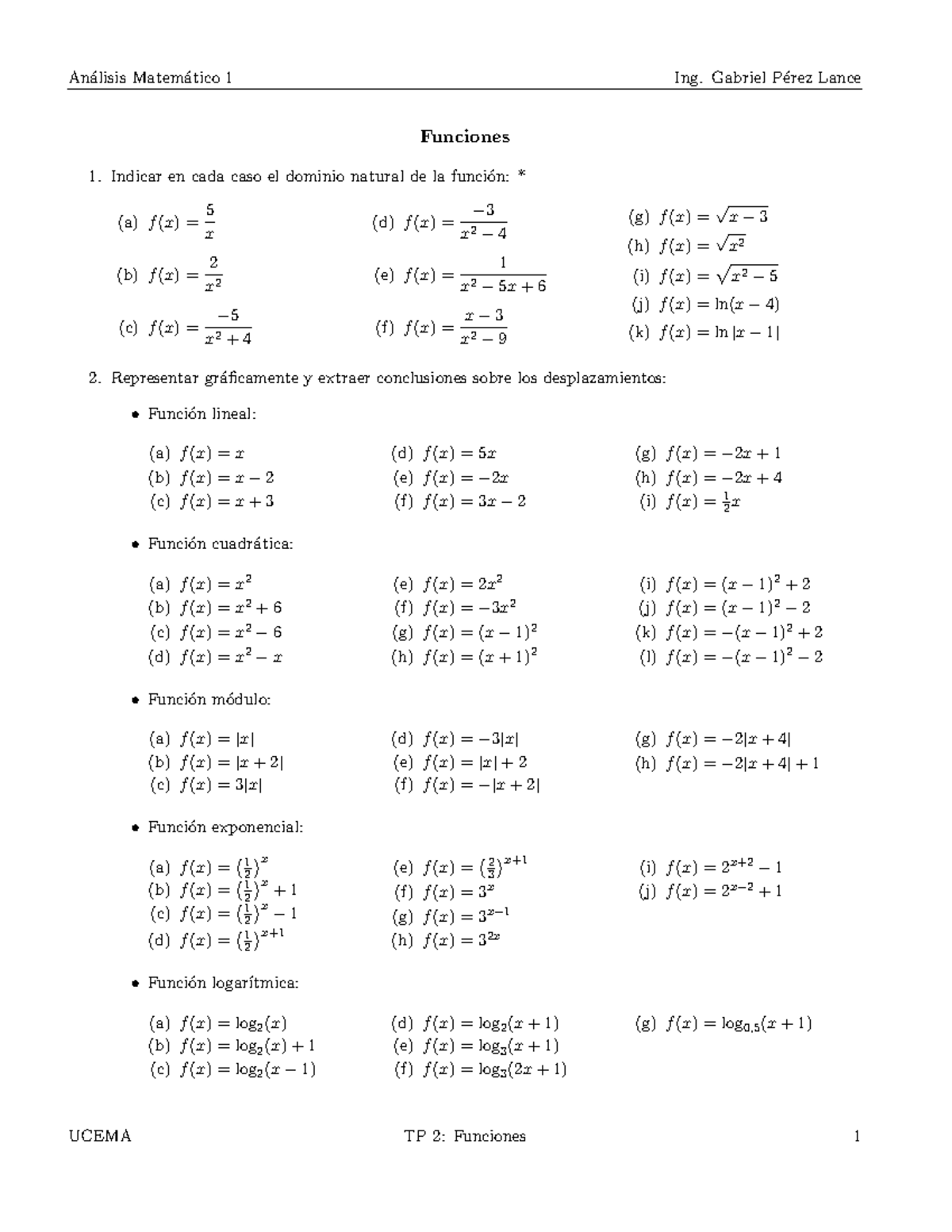 TP2 Funciones v2308-2 - Funciones Indicar en cada caso el dominio ...