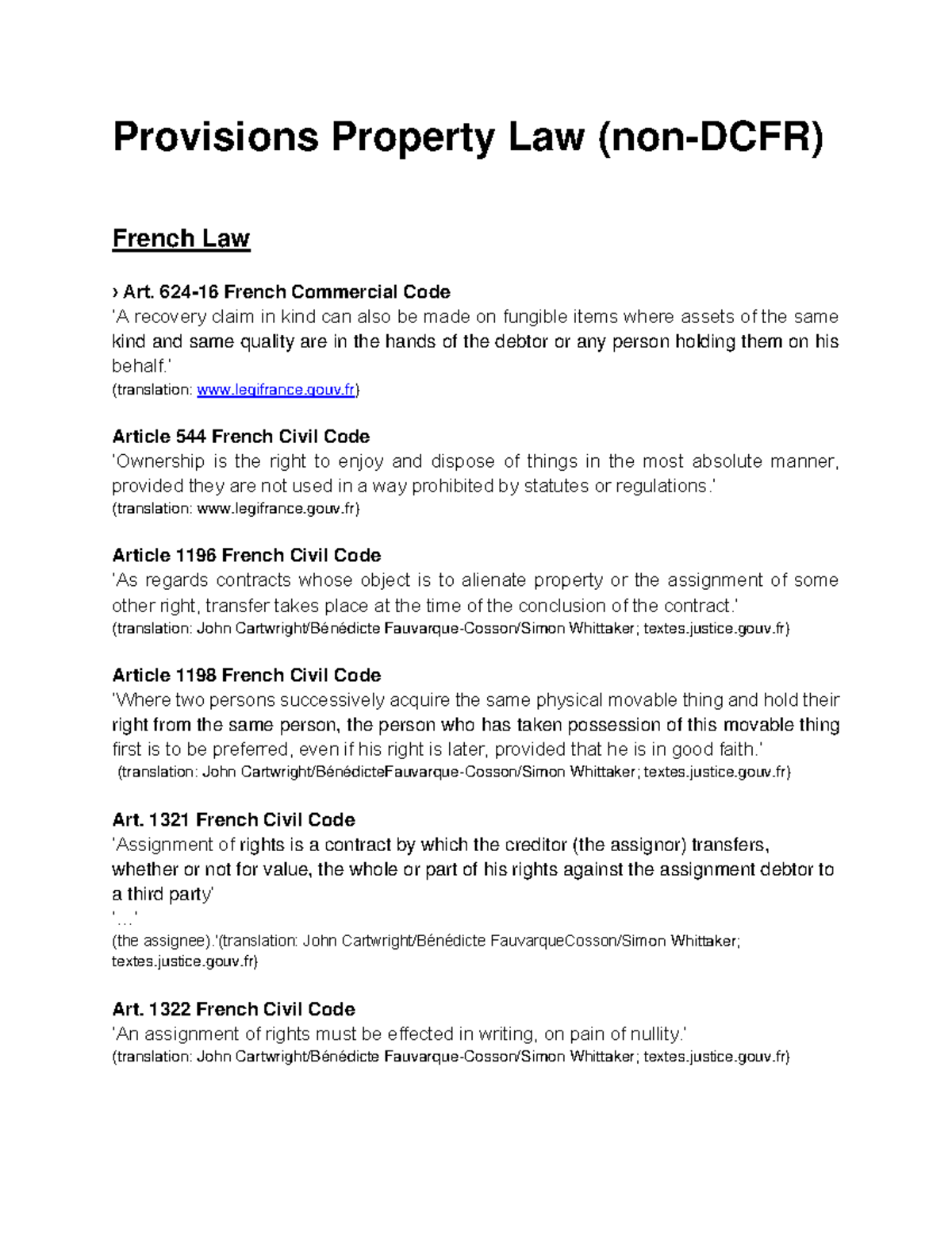 Provisions National Propert Law & European Convention on Human Rights ...