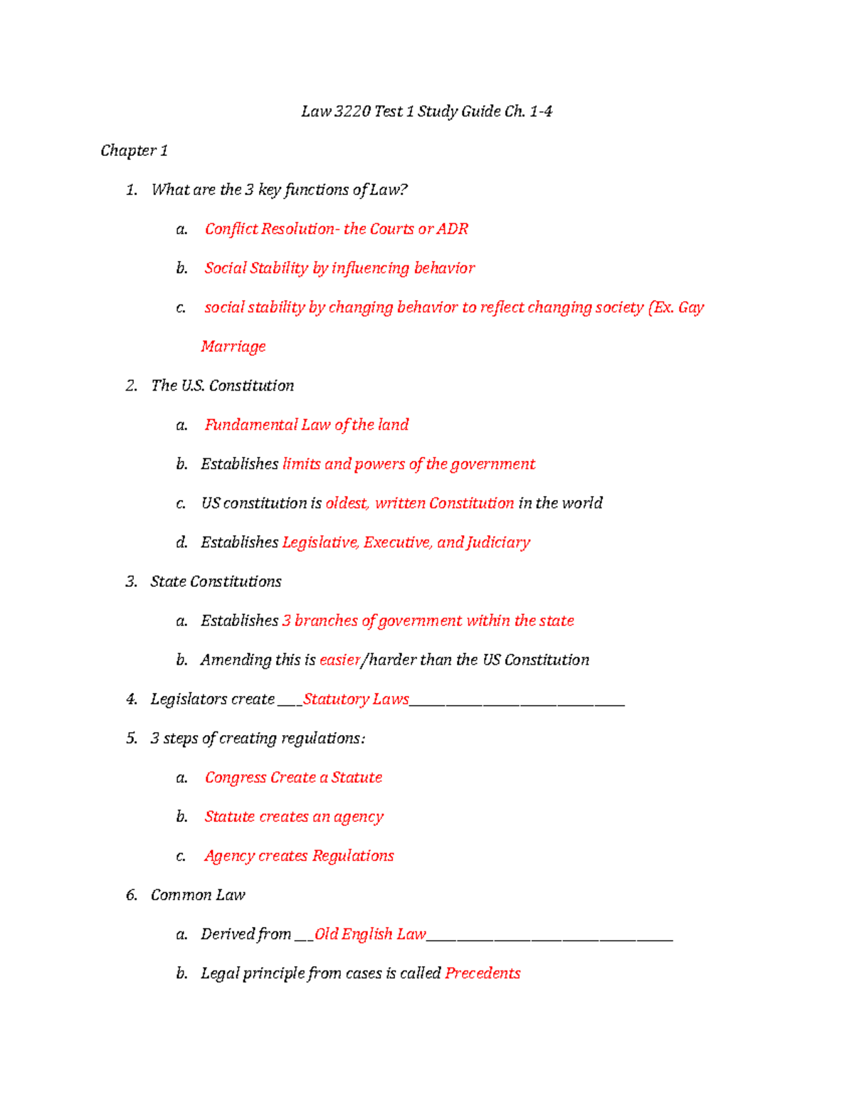 Copy of Law 3220 Study Guide- Answers - Law 3220 Test 1 Study Guide Ch ...