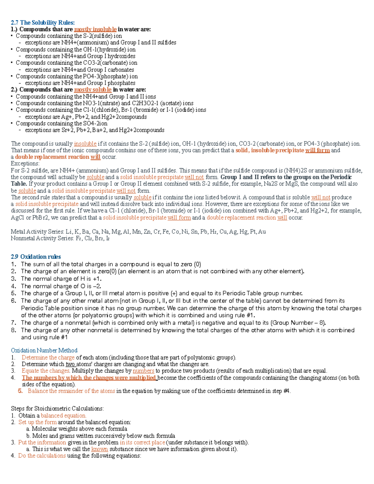Chem 103 Module 1-2 Notes - 2 The Solubility Rules: 1.) Compounds that ...