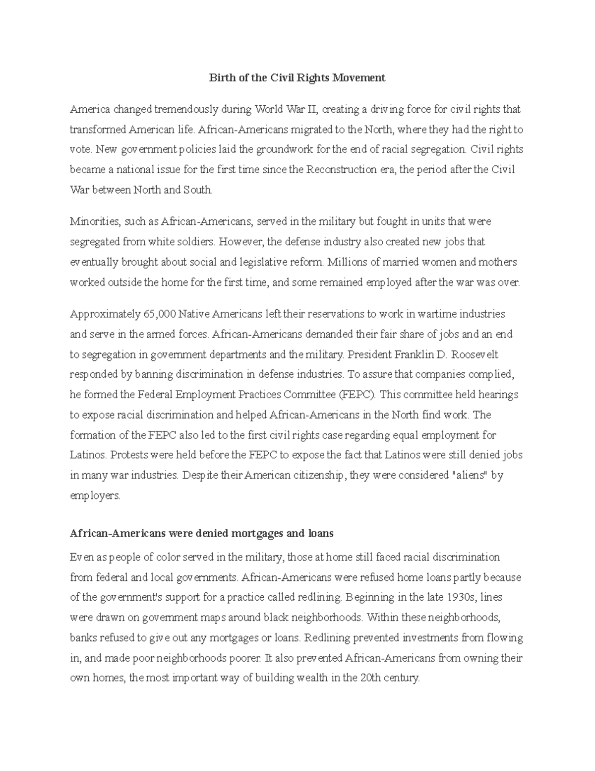 Birth of the Civil Rights Movement - Birth of the Civil Rights Movement ...