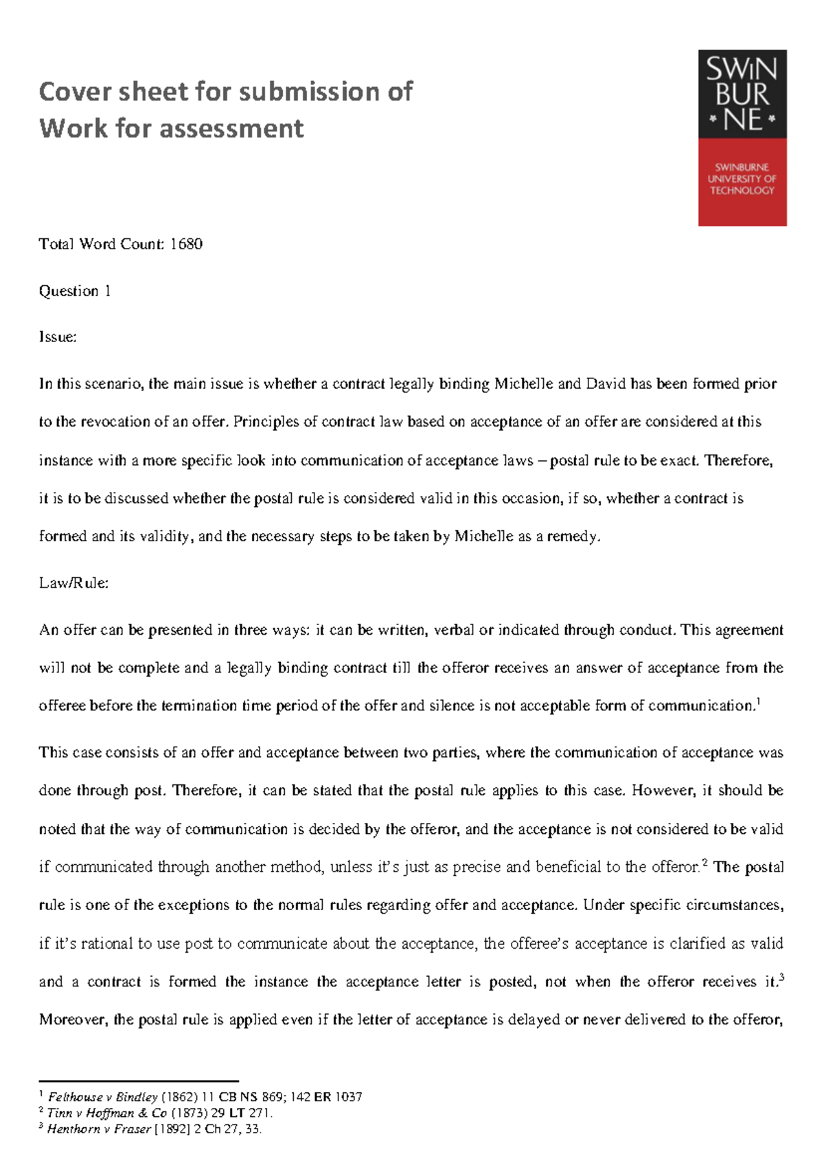 Assignemnt 02 - Assignment using a case study - Cover sheet for ...
