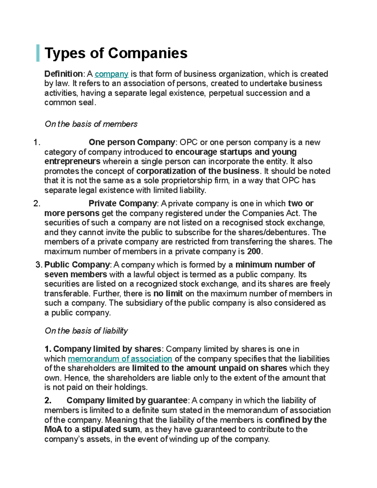 Types of Companies - Types of Companies Definition : A company is that ...