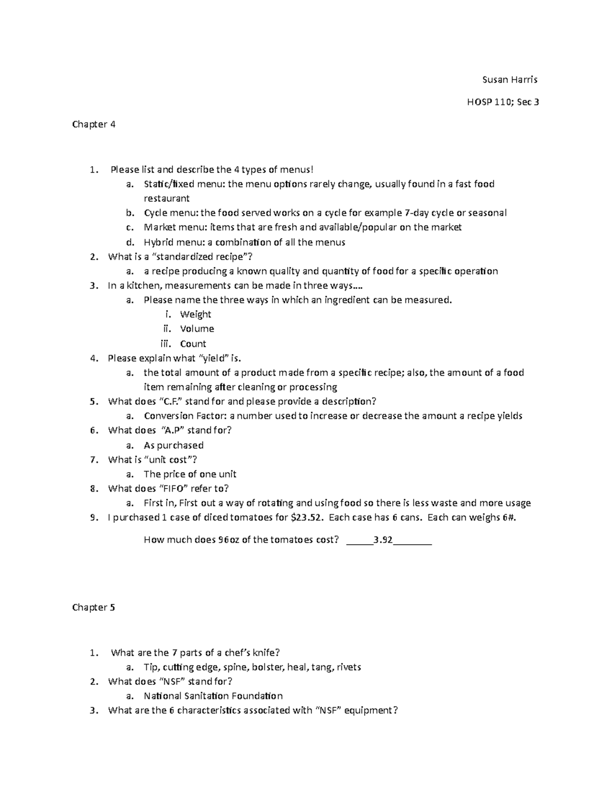 Chapter 4 and 5 - Bill gives you this format that you must fill out and ...