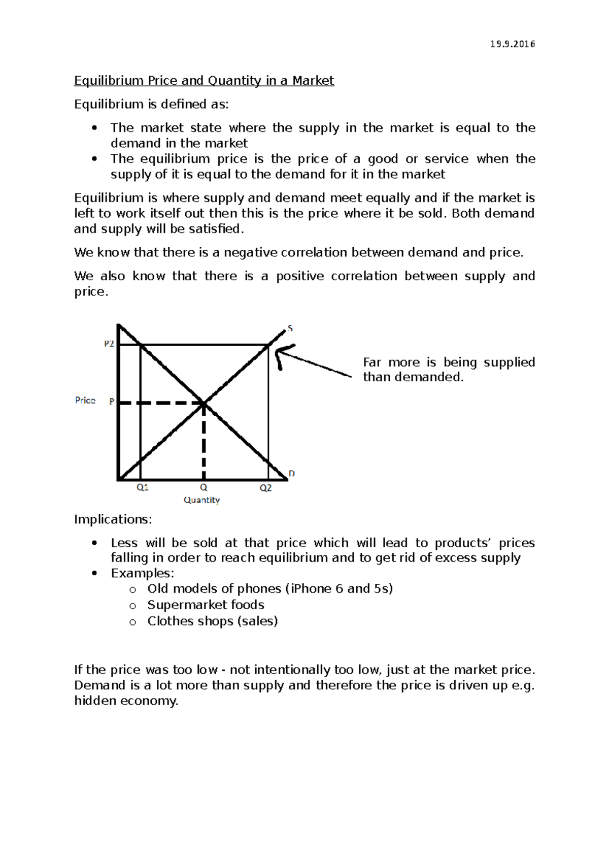 E 19 - Microeconomics lesson work for OCR - Equilibrium Price and ...