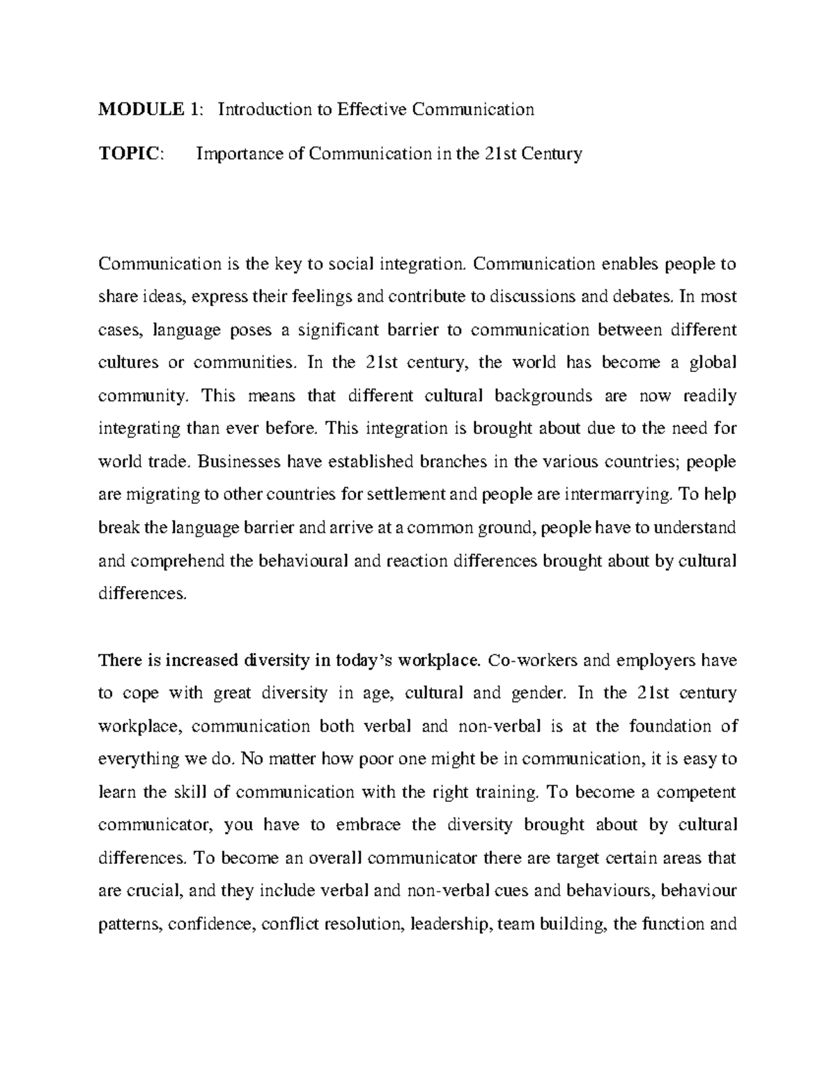 Lesson ONE - Importance OF Communication IN THE 21ST Century - MODULE 1 ...