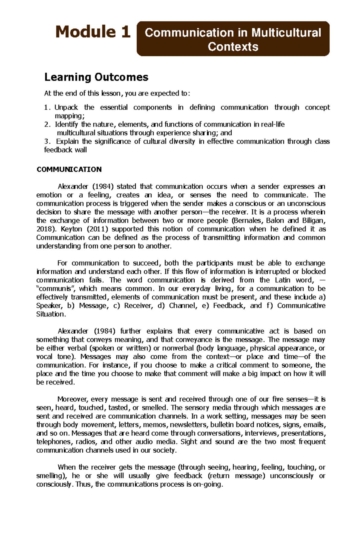 ENG 111 Module 1 L1 - N/A - Communication in Multicultural Contexts Module 1 Learning Outcomes ...