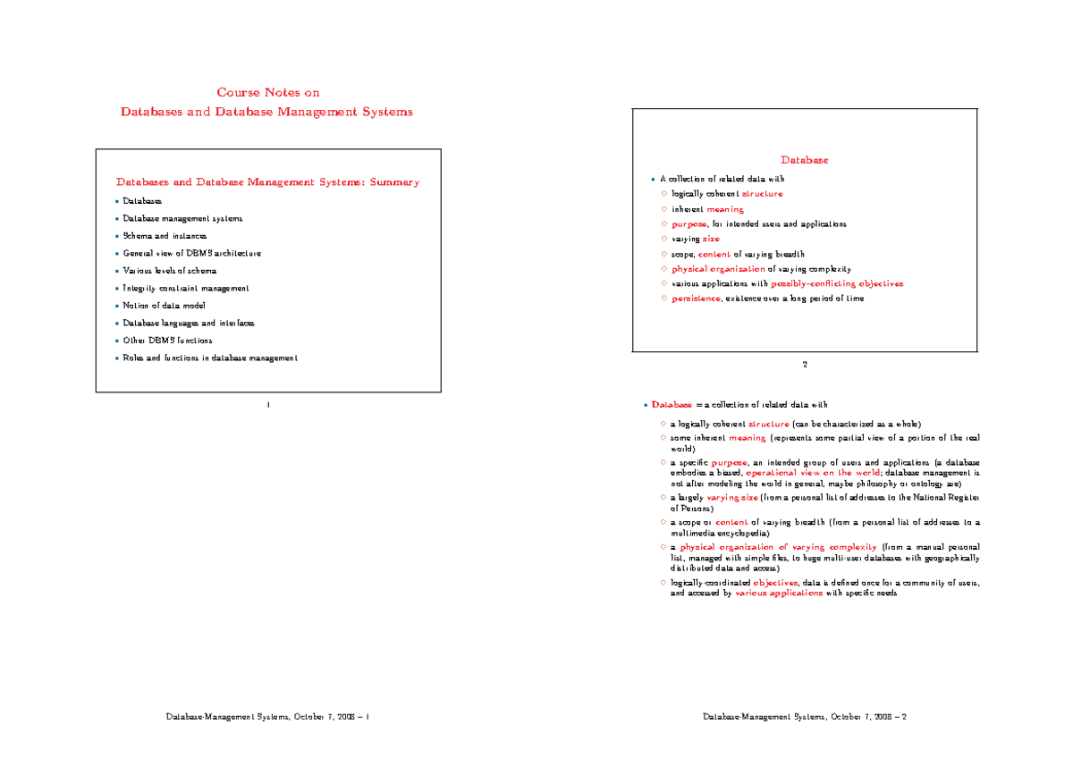 Dbmsnotes - Course Notes on Databases and Database Management Systems ...