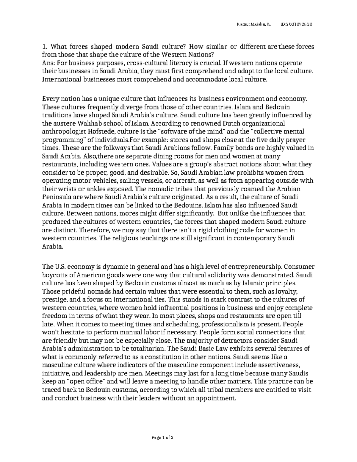 Case study Inb372 - Good - Name: Maisha, N. ID: 1. What forces shaped ...