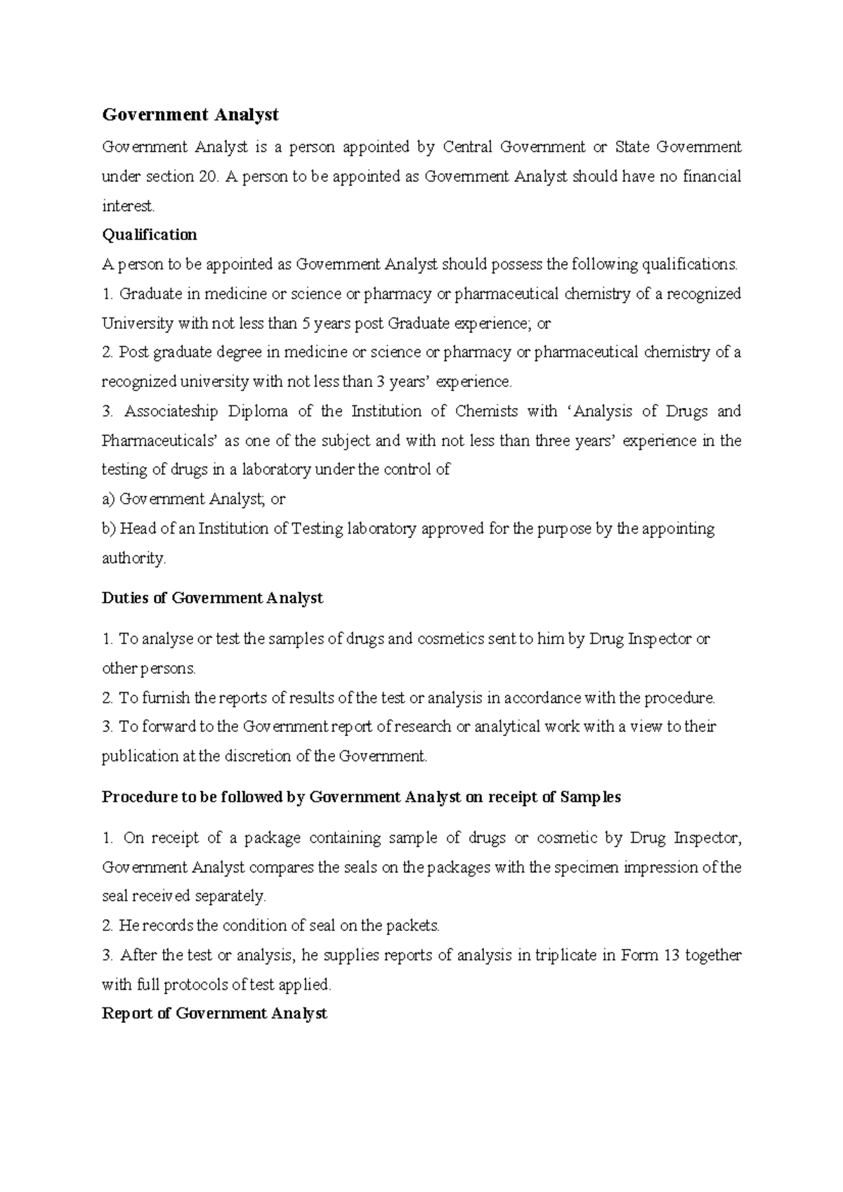 Drug Inspector and Govt Analyst - Pharmaceutical Jurisprudence Notes ...