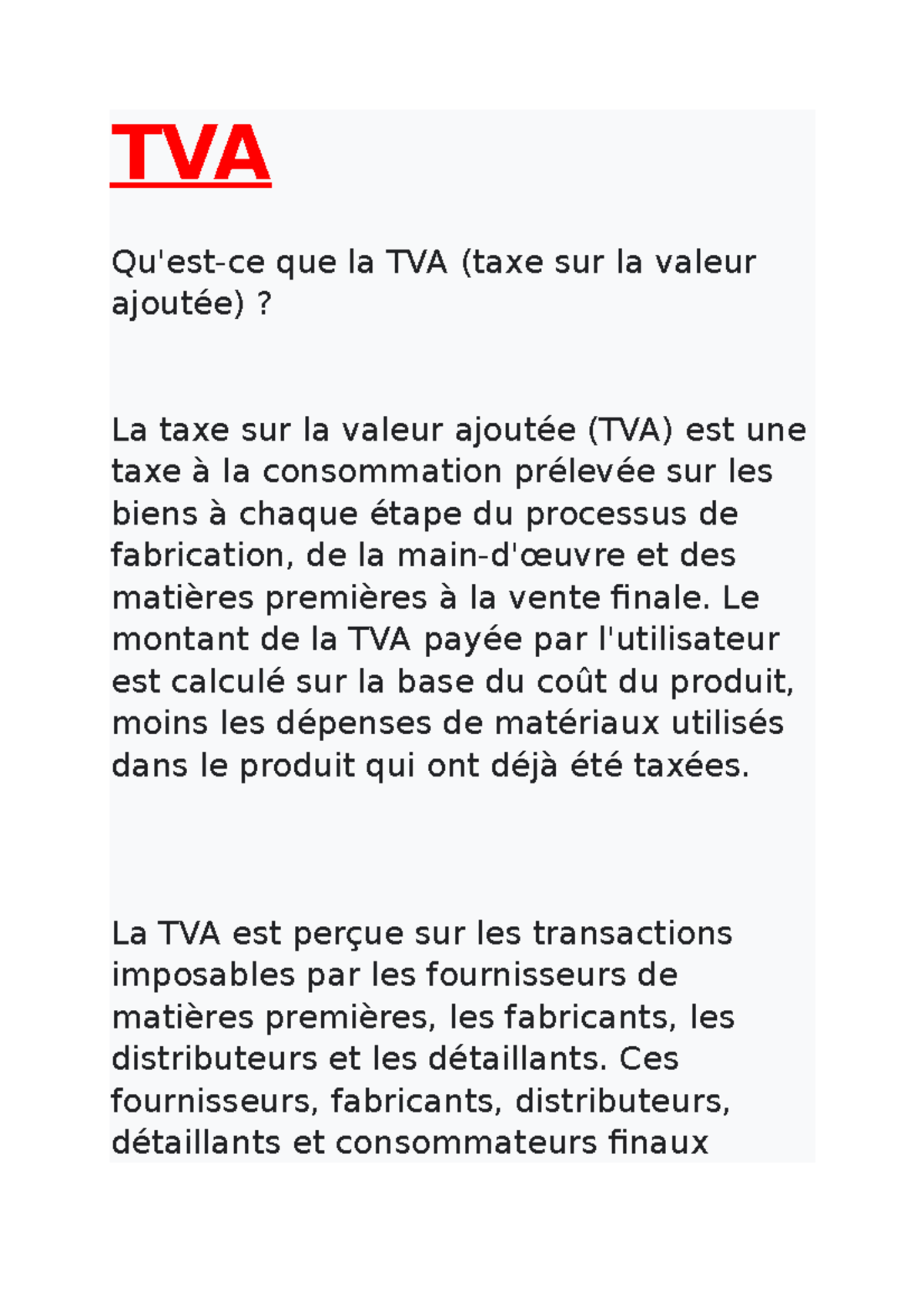 TVA - identification de fiscalité - TVA Qu'est-ce que la TVA (taxe sur ...