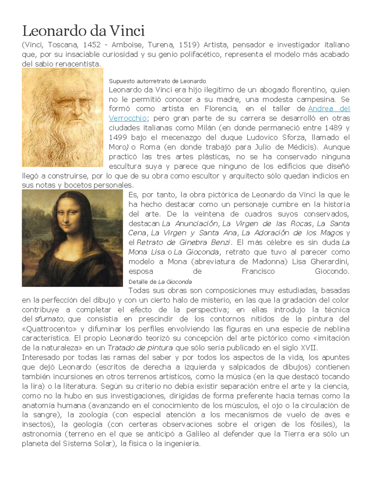 Leonardo da Vinci - biografia corta - Leonardo da Vinci (Vinci, Toscana ...
