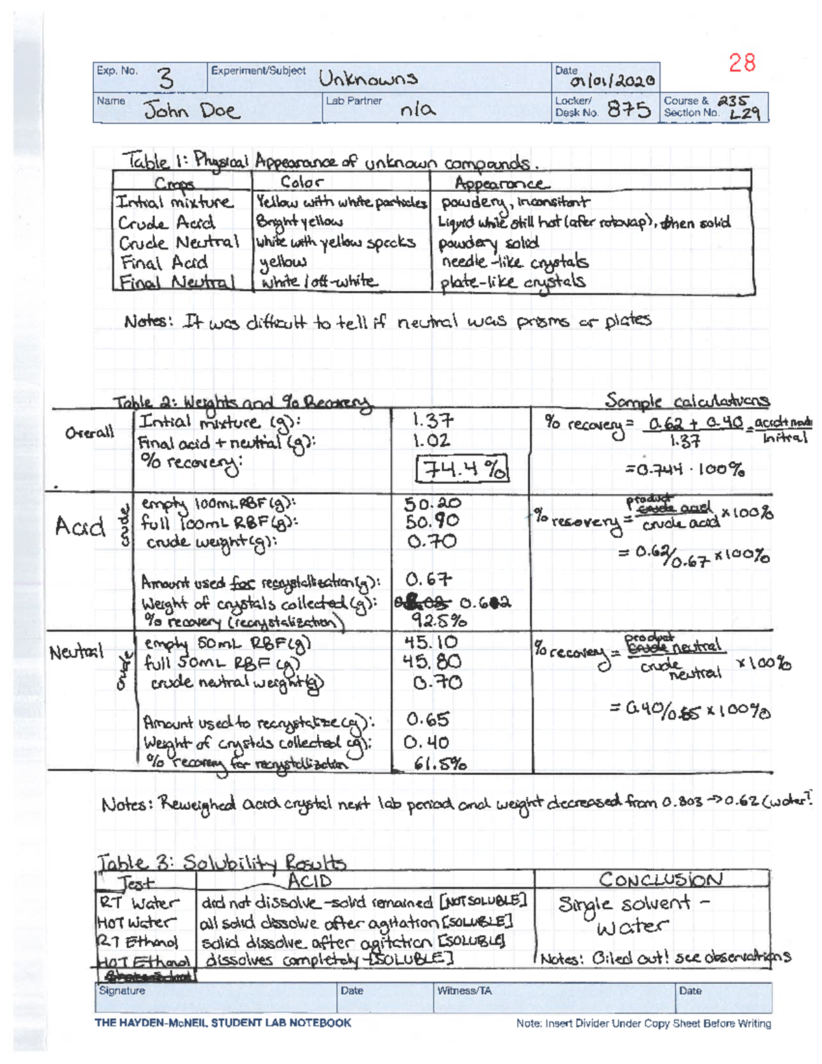 Experiment 3 pg1 of 2 Post lab Data and observations - SCI8011 ...