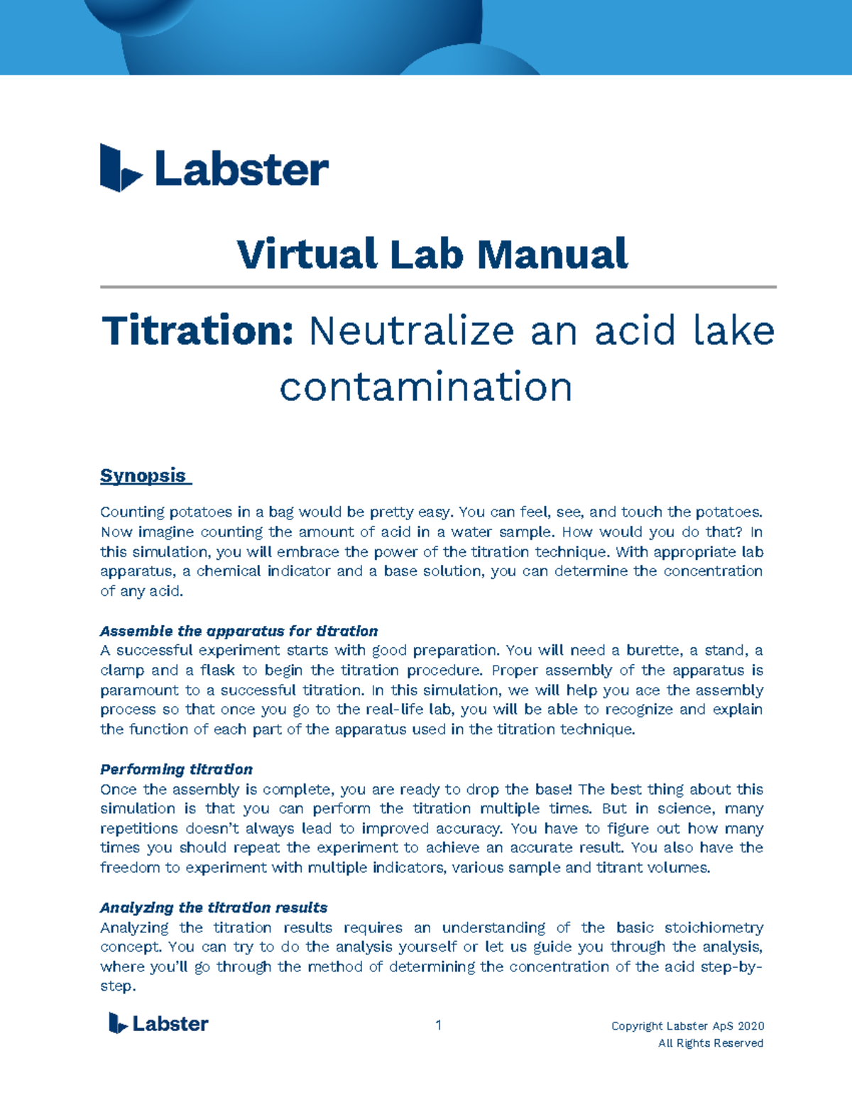 TRV Titration Neutralize an acid lake contamination Lab Manual - Tagged ...