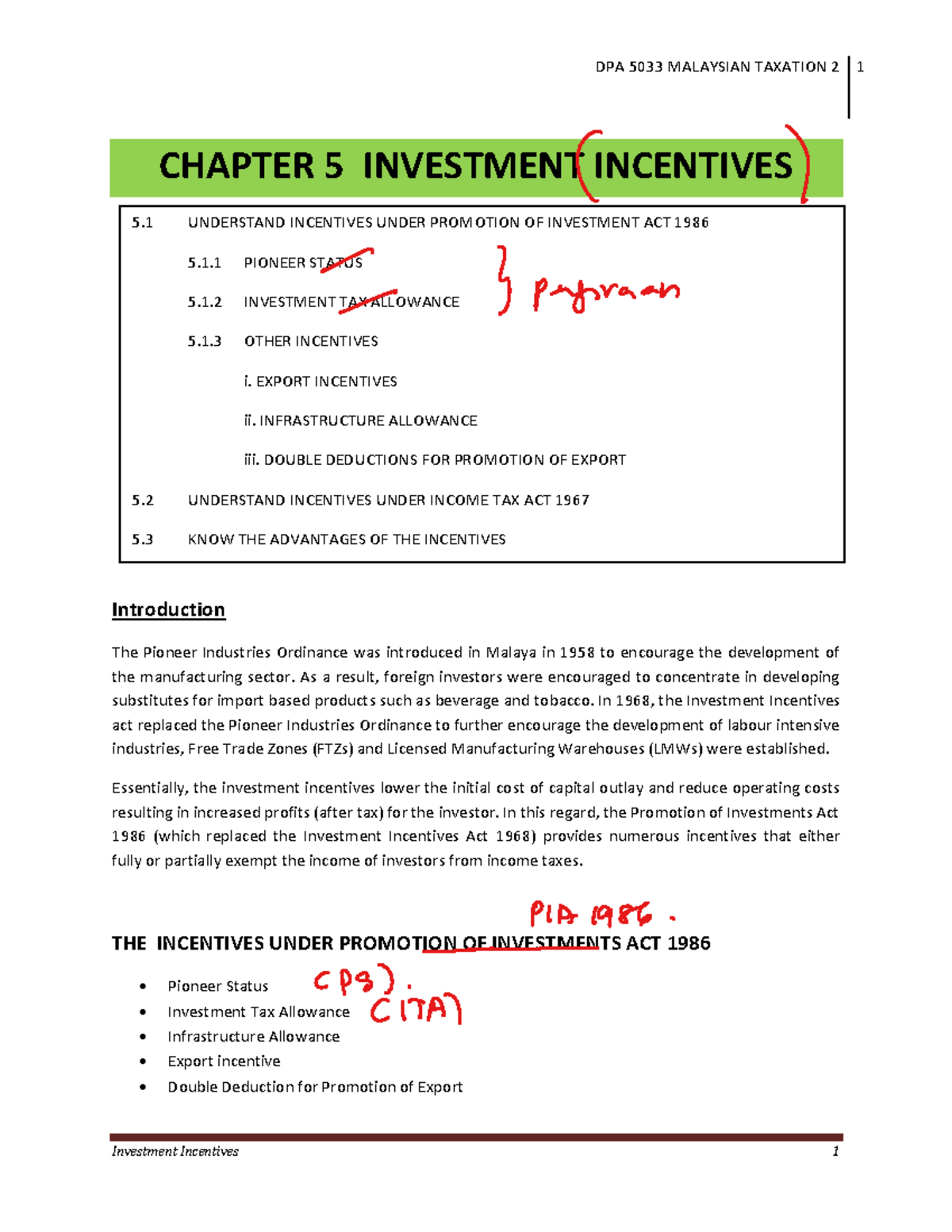 Chapter 4 Investment Incentives - DPA 5033 MALAYSIAN TAXATION 2 1 ...