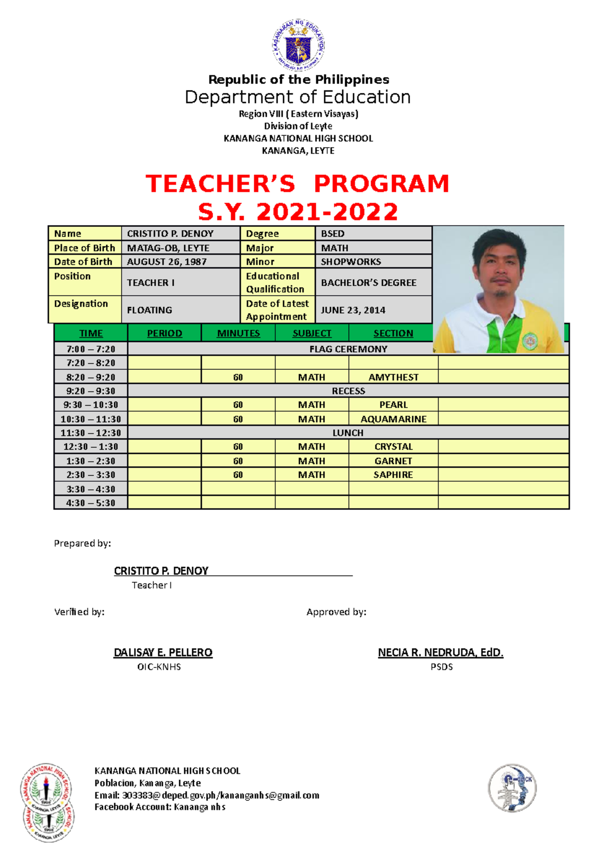 Teacher'S Program - Republic of the Philippines Department of Education ...