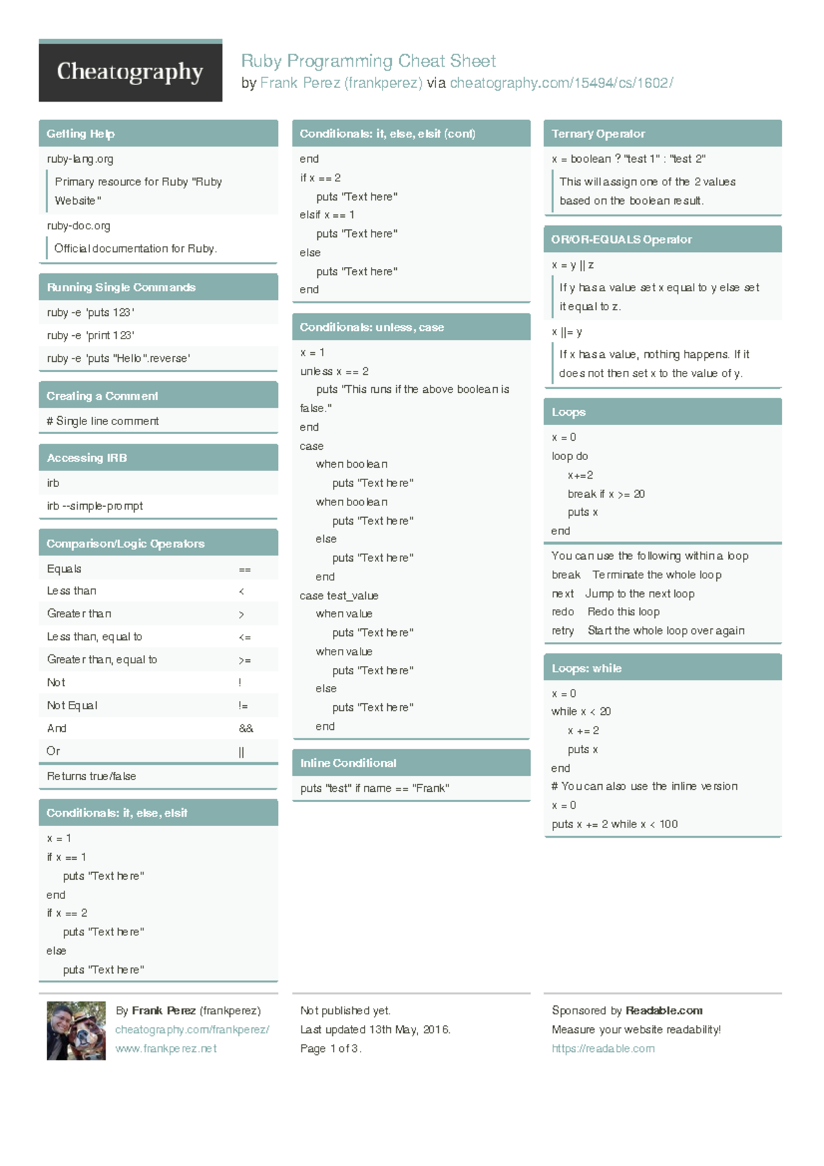 Frankperez ruby-programming gwapo - Ruby Programming Cheat Sheet by ...