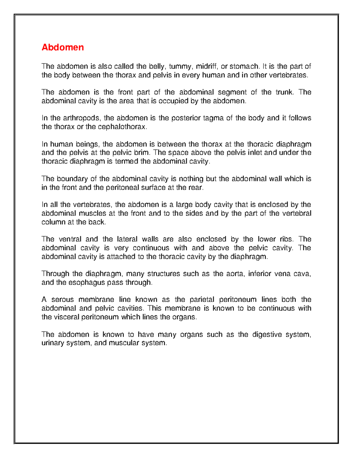 Abdomen - Lecture notes 2 - Abdomen The abdomen is also called the ...