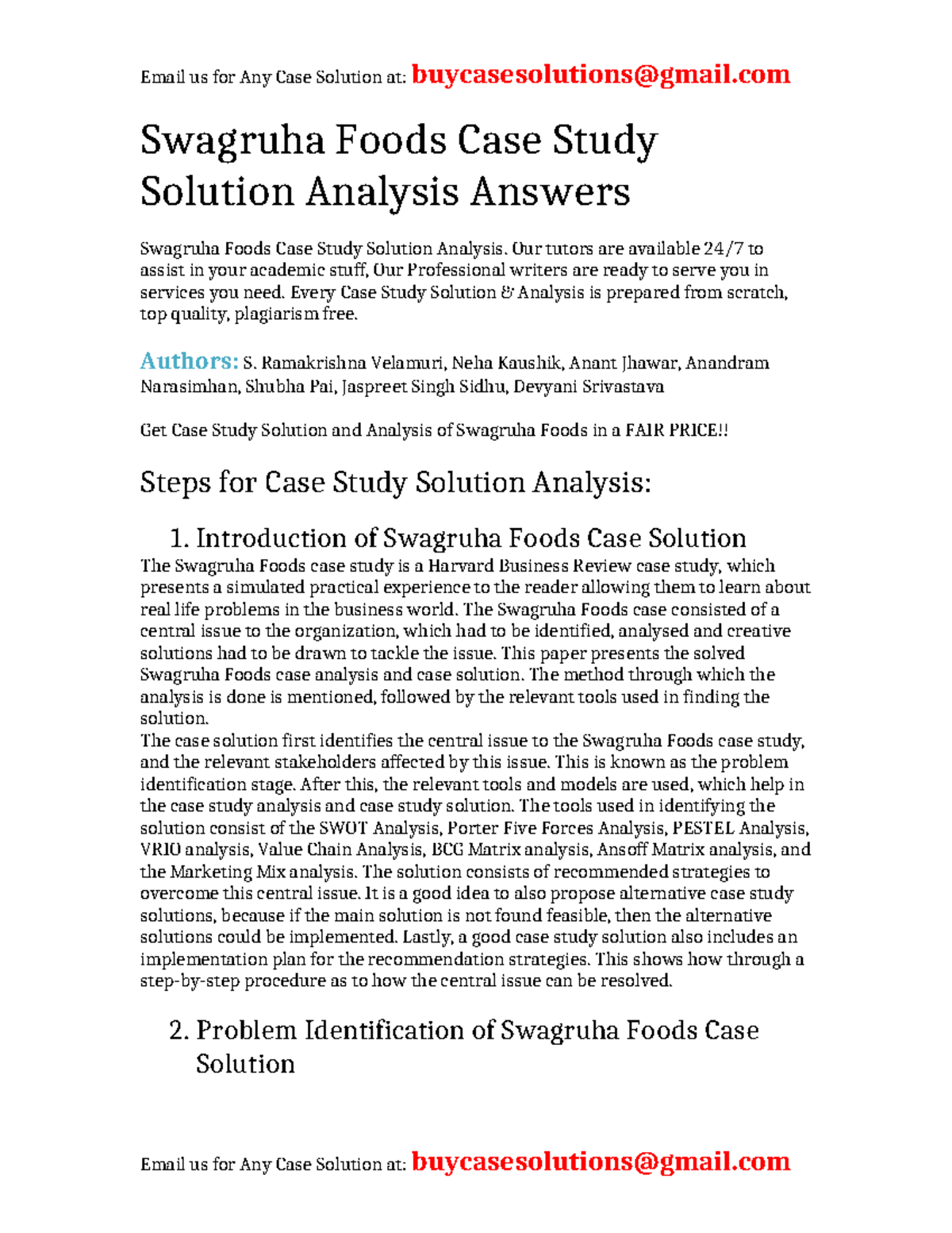Swagruha Foods Case Study Solution Analysis - Our tutors are available ...