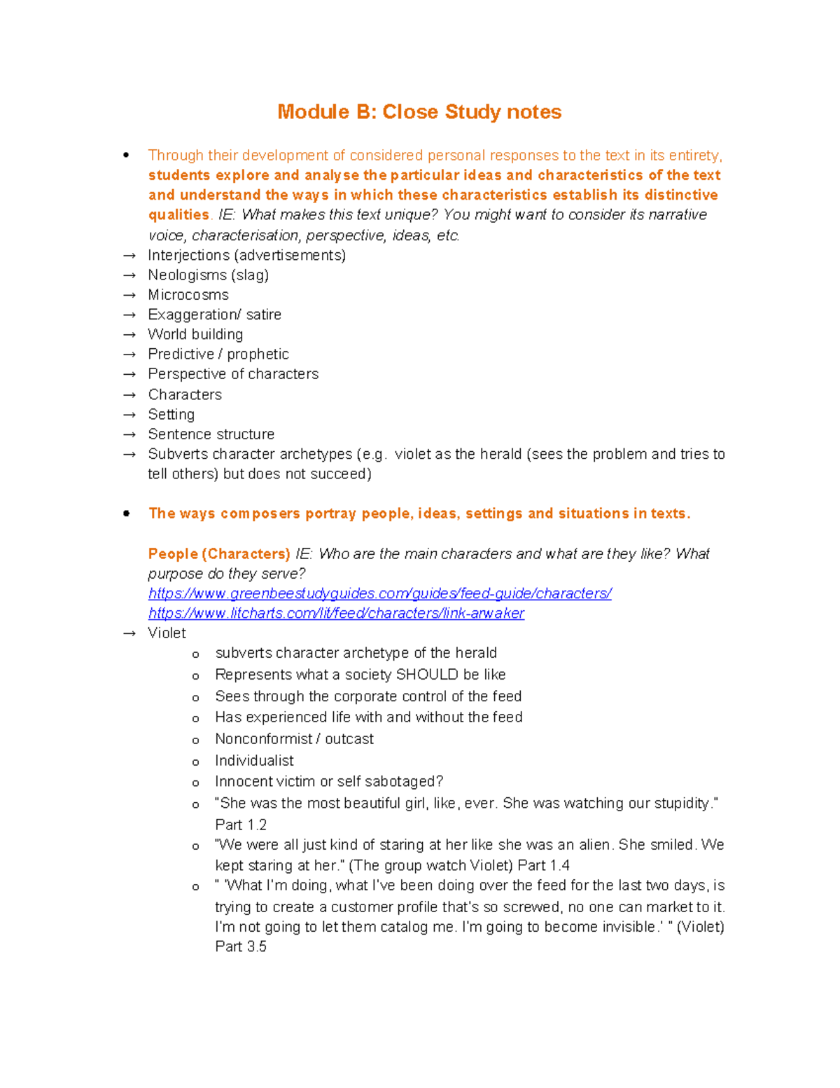 Module B Close Study notes (feed) - Module B: Close Study notes Through ...