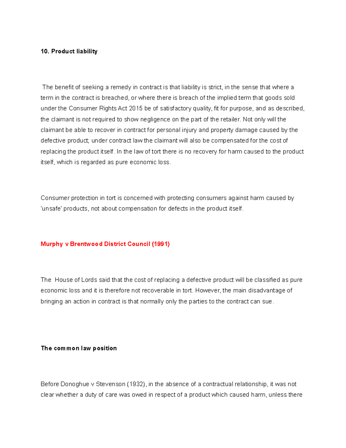 10. Product liability - Tort Law Directions - 10. Product liability The ...