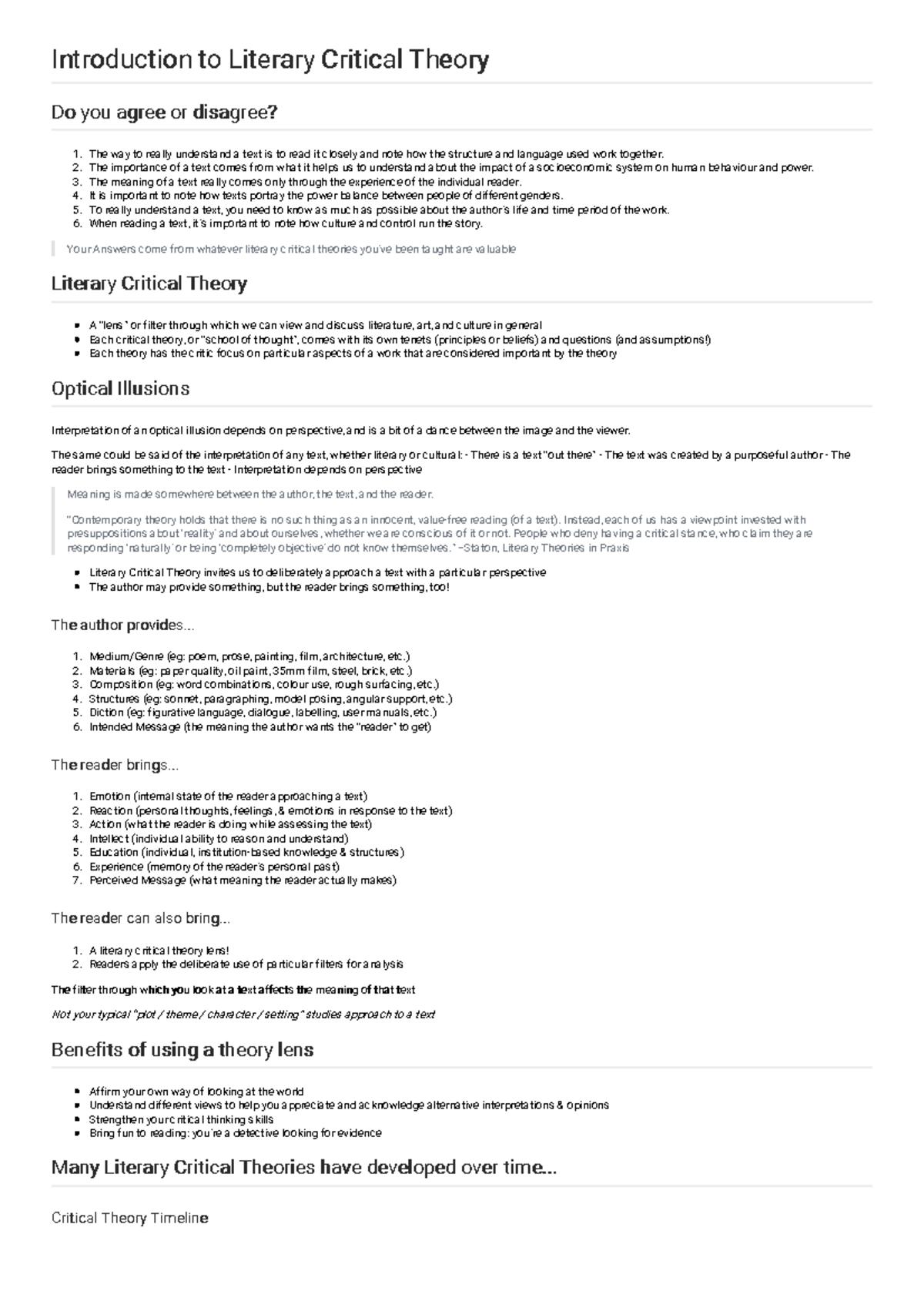 Introduction to Literary Critical Theory - ENG4U - U of T - Studocu