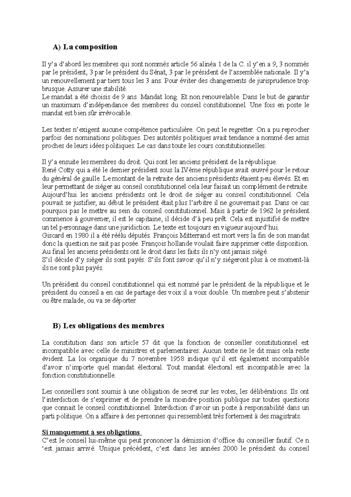 Cm constitution - cours - A) La composition Il y’a d’abord les membres ...