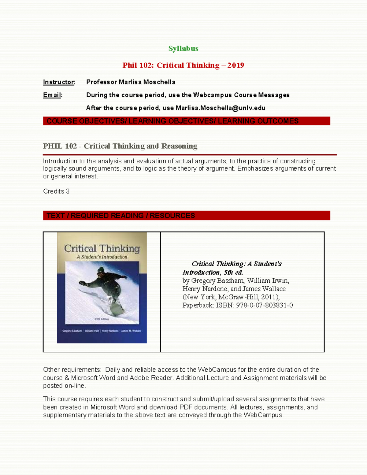 000-Syllabus-Fall 2019 - Warning: TT: undefined function: 32 Syllabus Phil 102: Critical ...