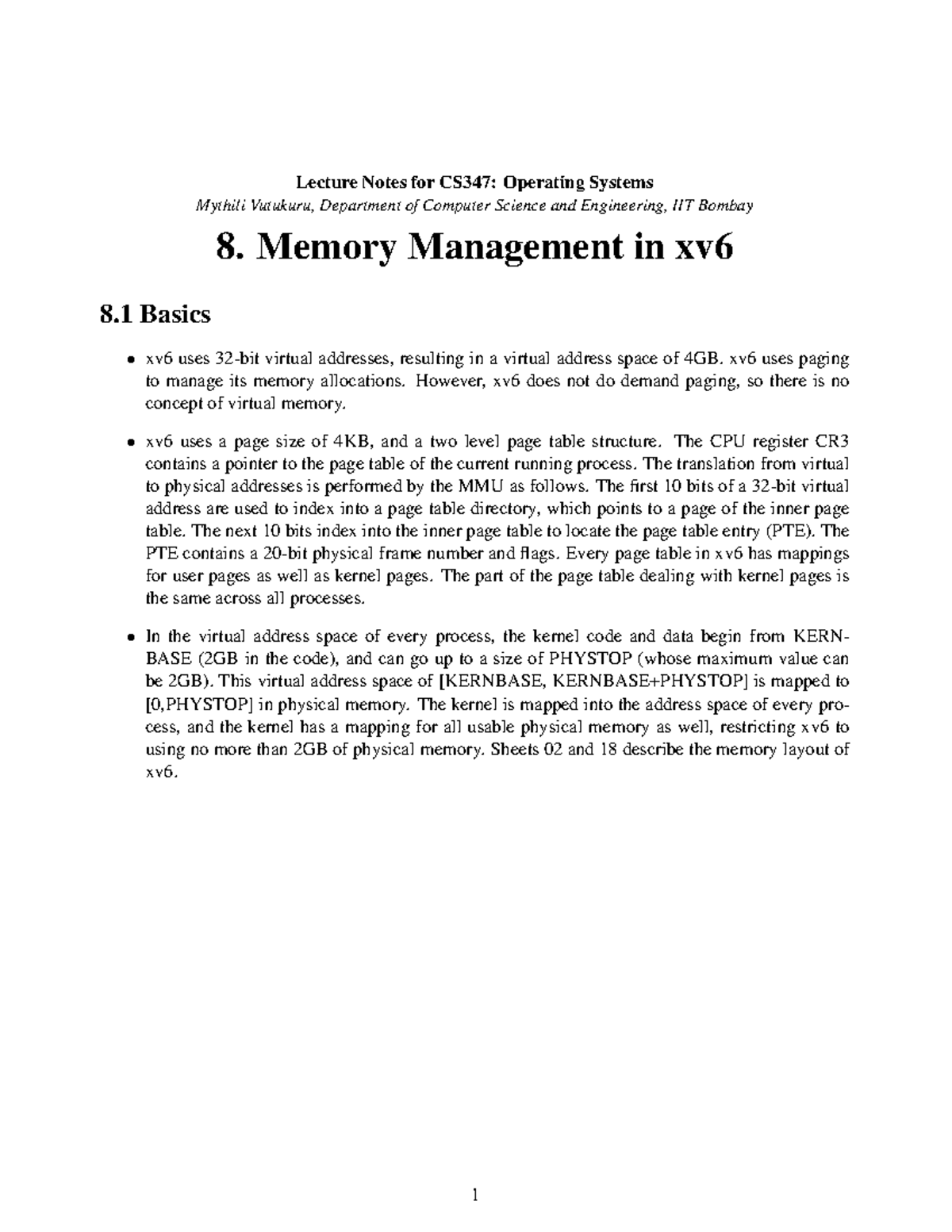 08-xv6-memory - document - Lecture Notes for CS347: Operating Systems ...