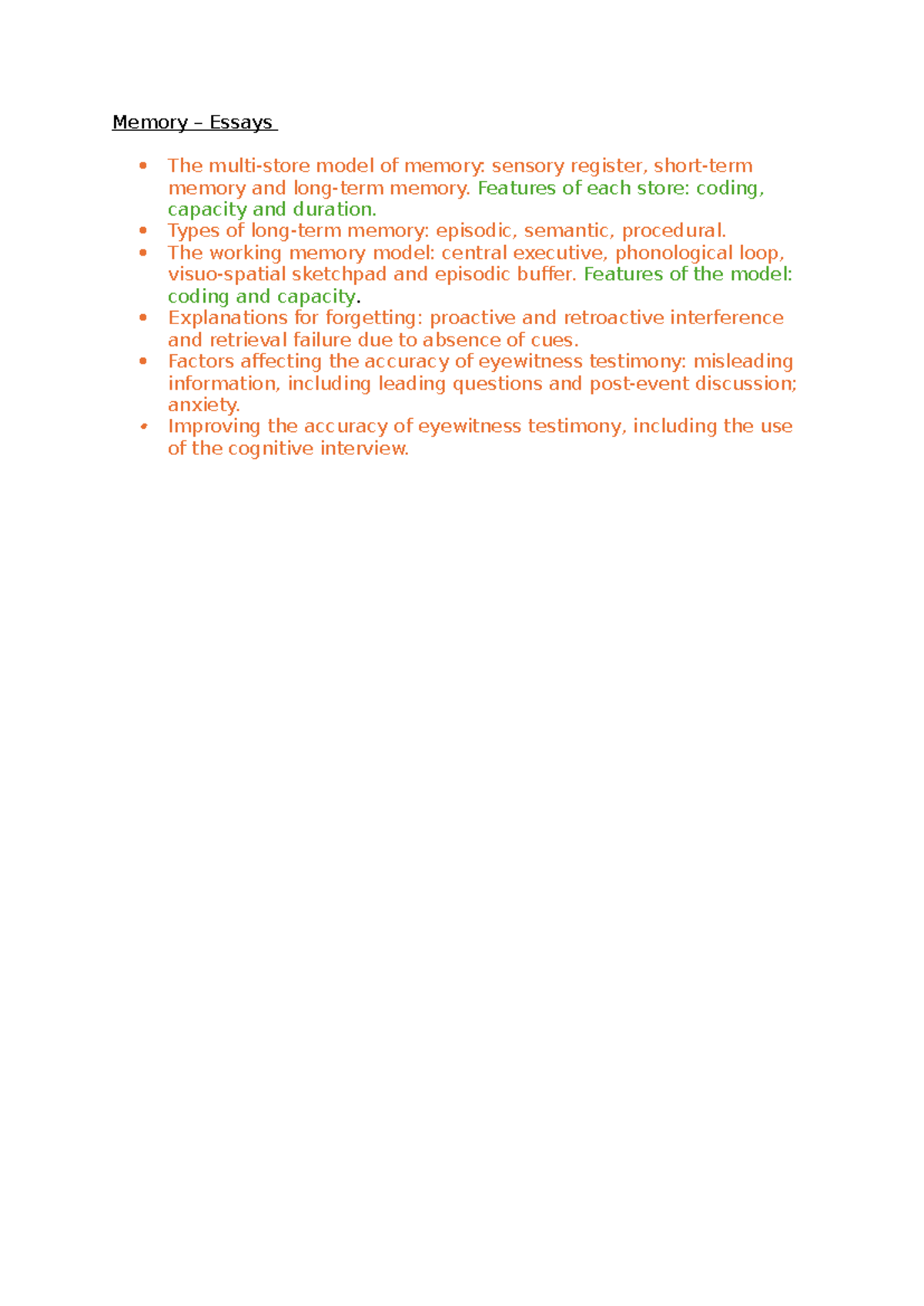 Memory Essay Tables - Memory – Essays The multi-store model of memory ...