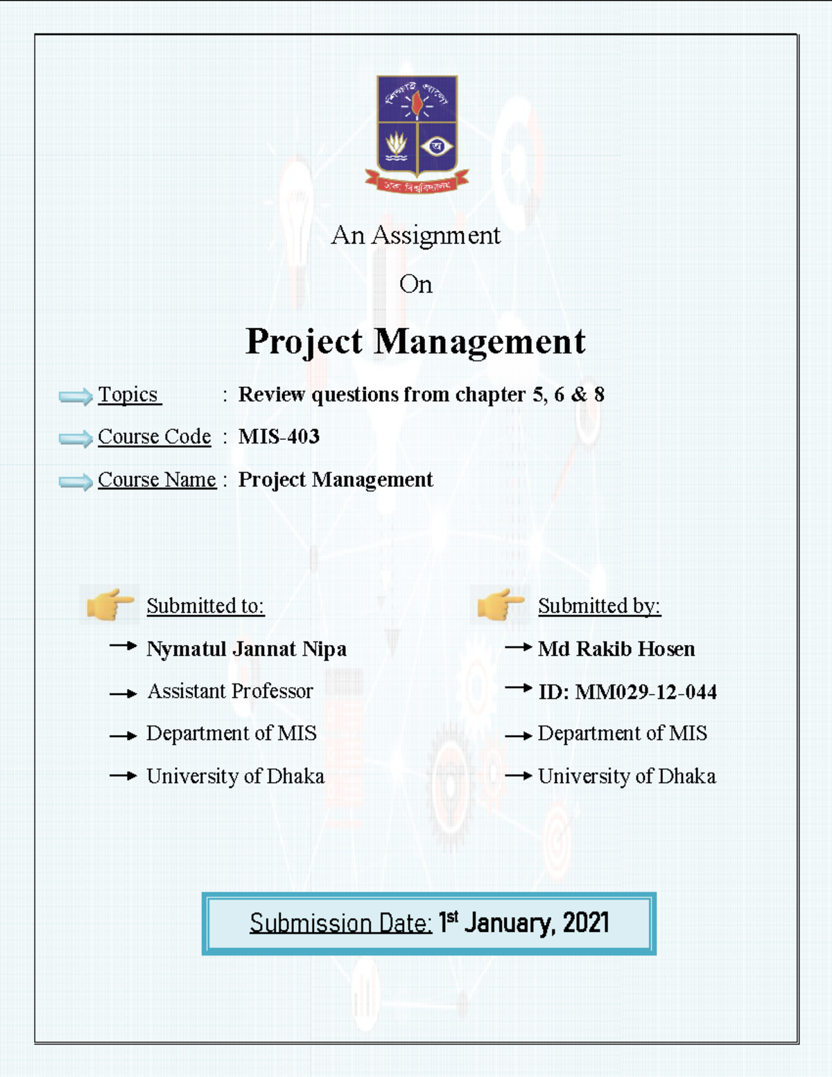 Nipa ma'am assignment - fhknbv - Project Management Topics : Review ...