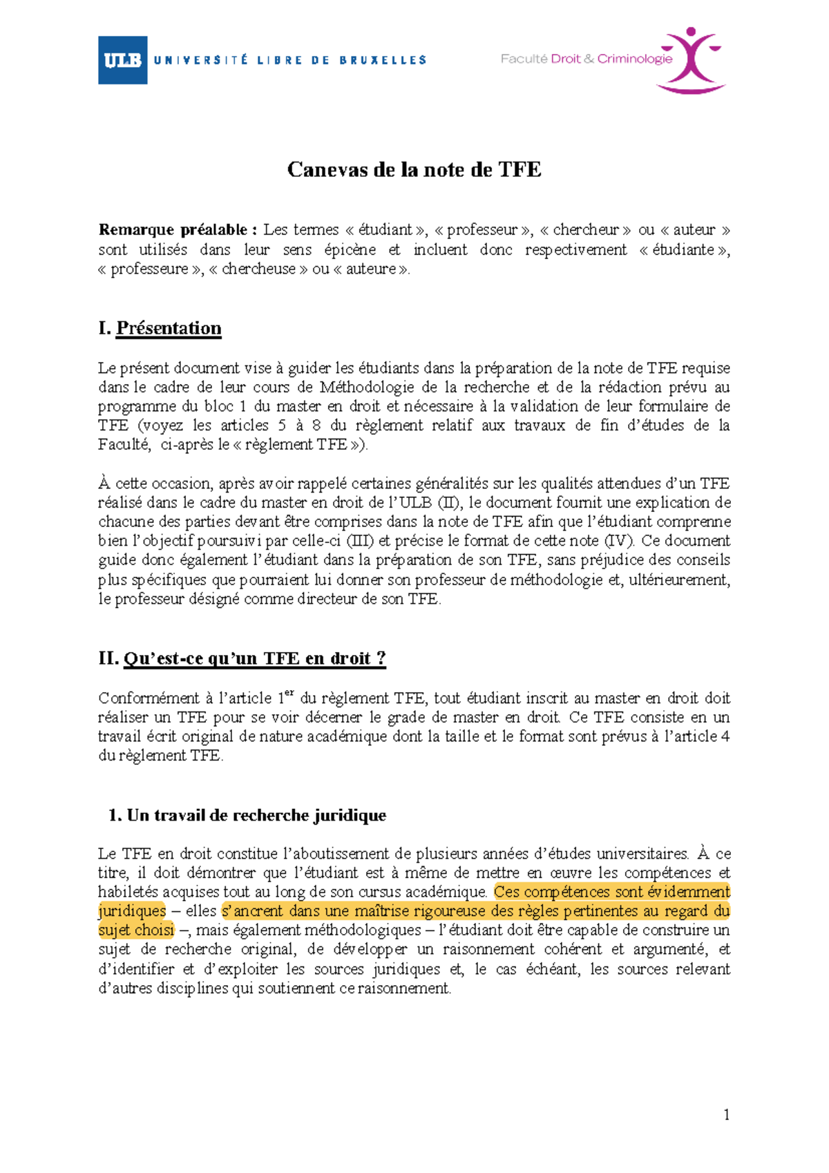 Canevas Note TFE - super note TFE - Canevas de la note de TFE Remarque ...