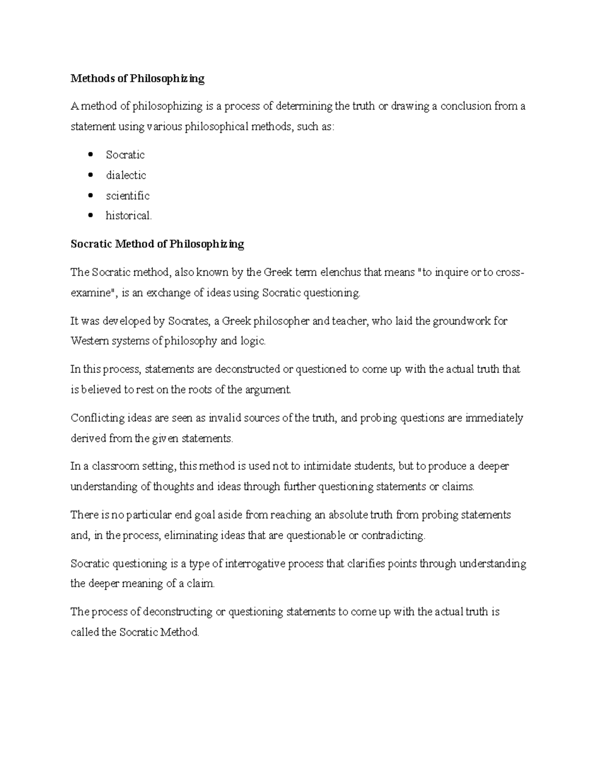 Methods of Philosophizing - Socratic Method of Philosophizing The ...
