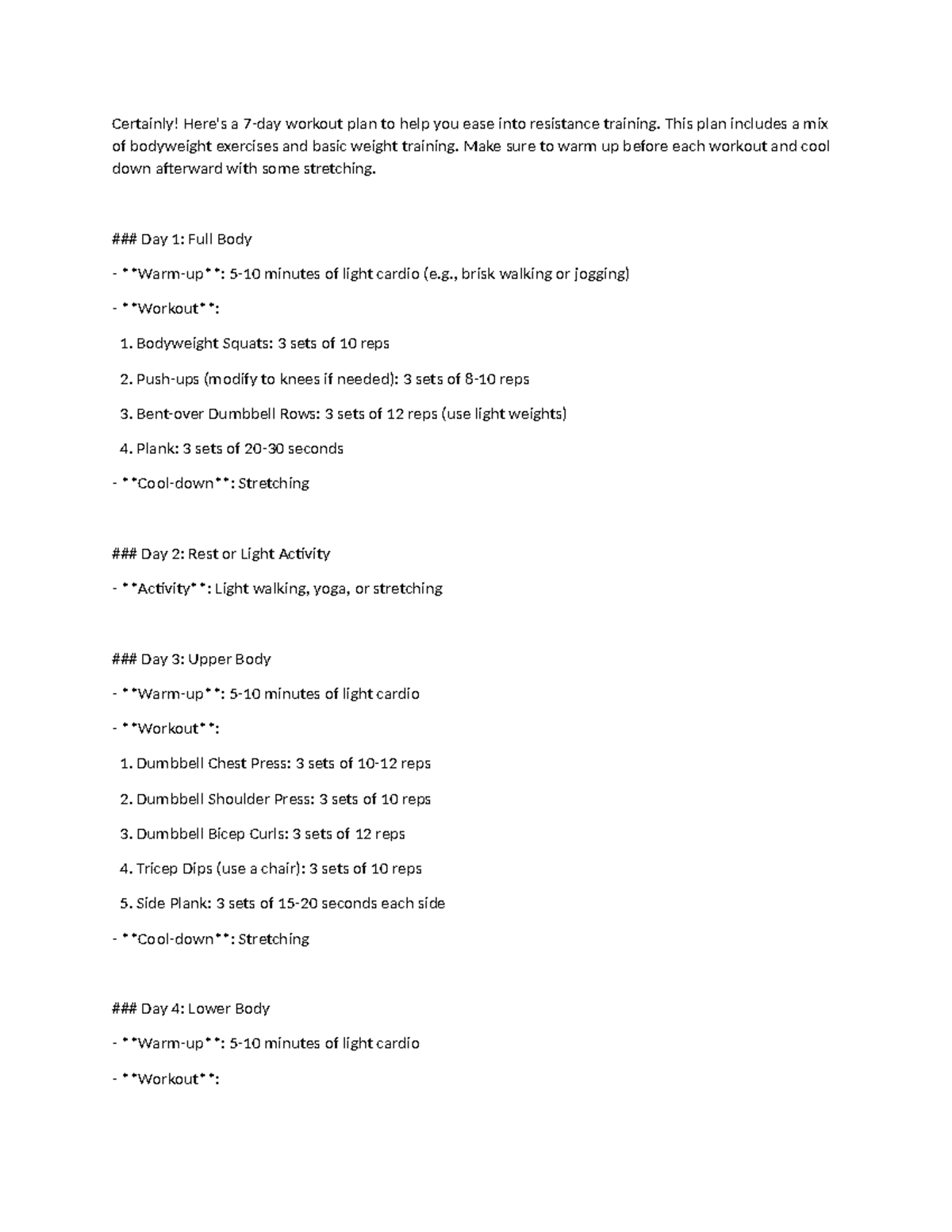 7 Days Work Out Plan Workout Plan Certainly Heres A 7 Day Workout
