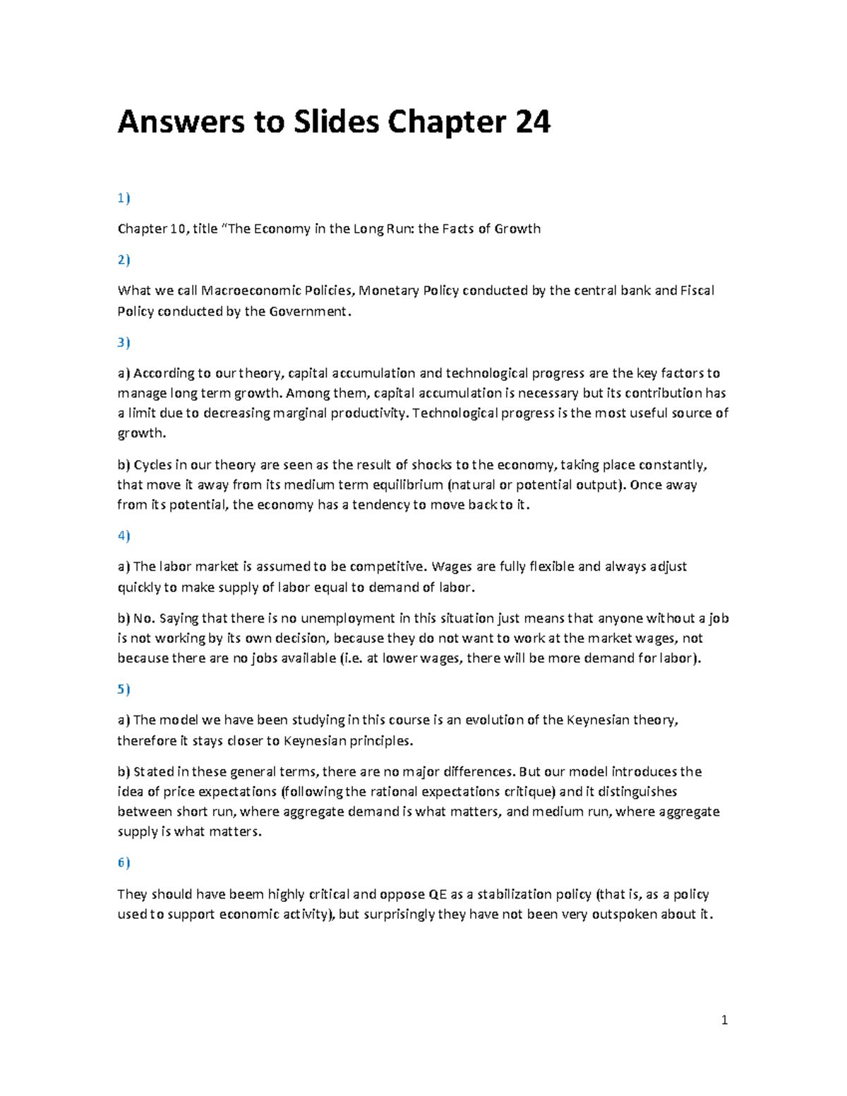 Asnwer Slides chapter 24 - 1 Answers to Slides Chapter 24 1) Chapter 10 ...