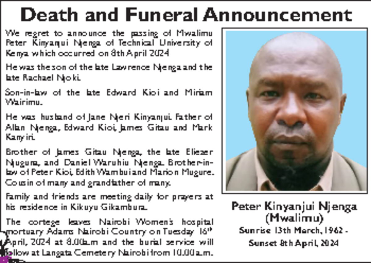 0000324416-01 - We regret to announce the passing of Mwalimu Peter ...