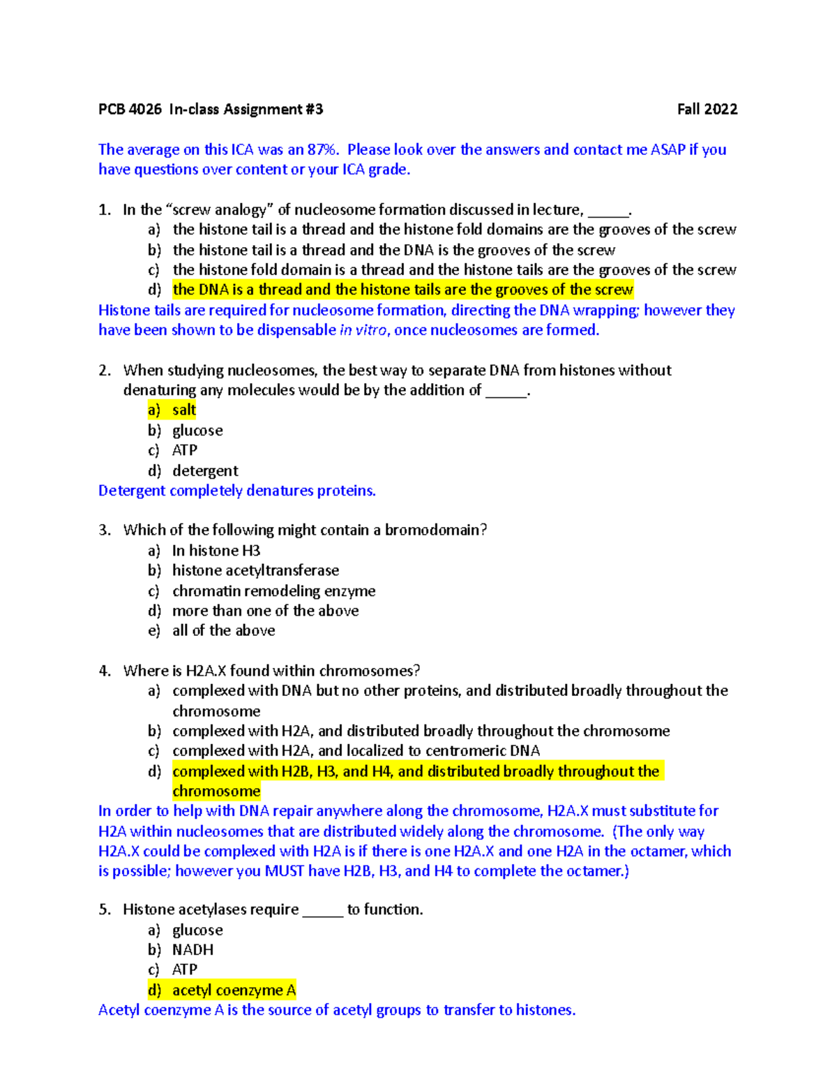 I-CA #2 KEY Fall 2022 posting - PCB 4026 In-class Assignment #3 Fall ...