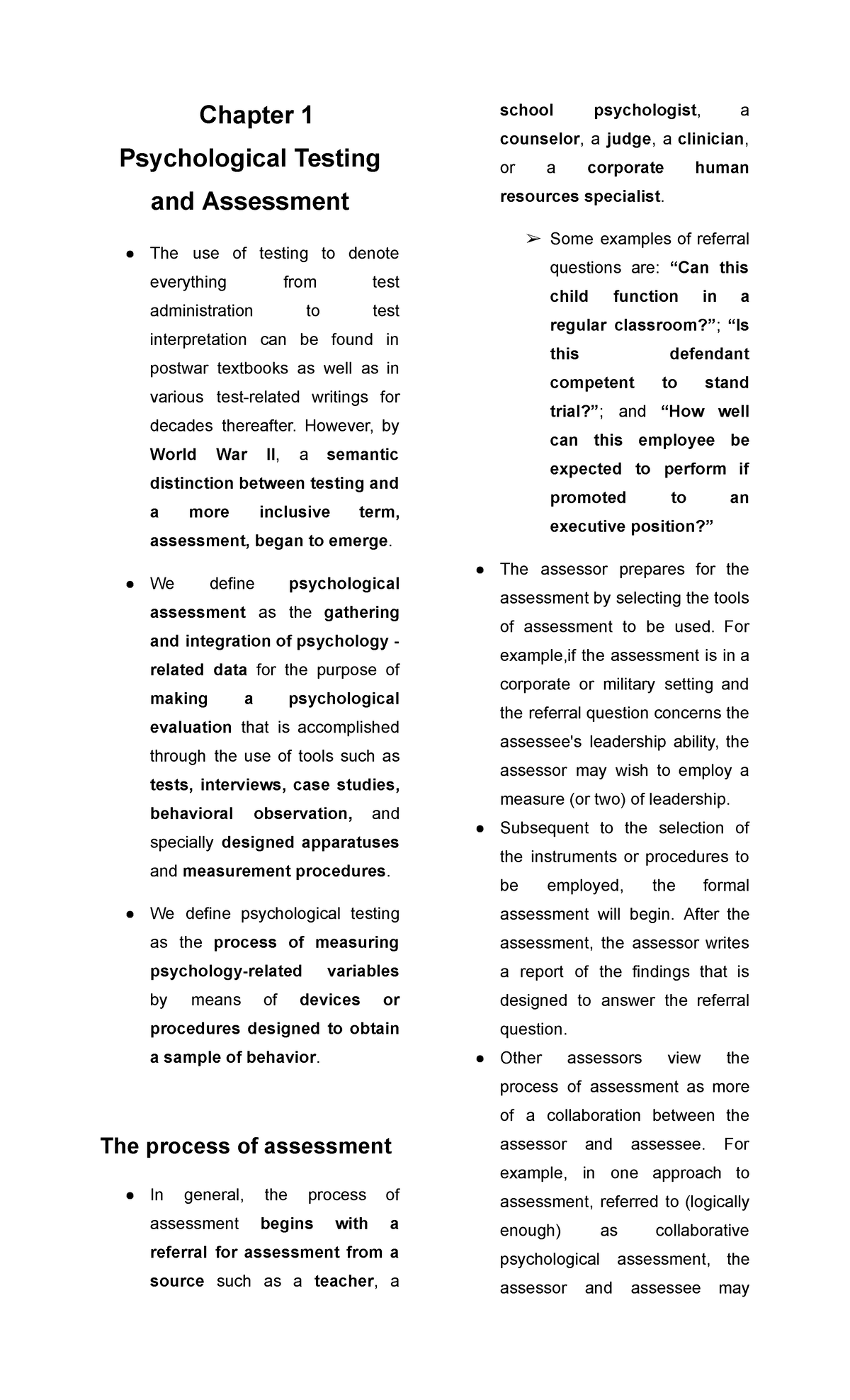 Psych Asses Reviewer CHAP 1-3 - Chapter 1 Psychological Testing and ...