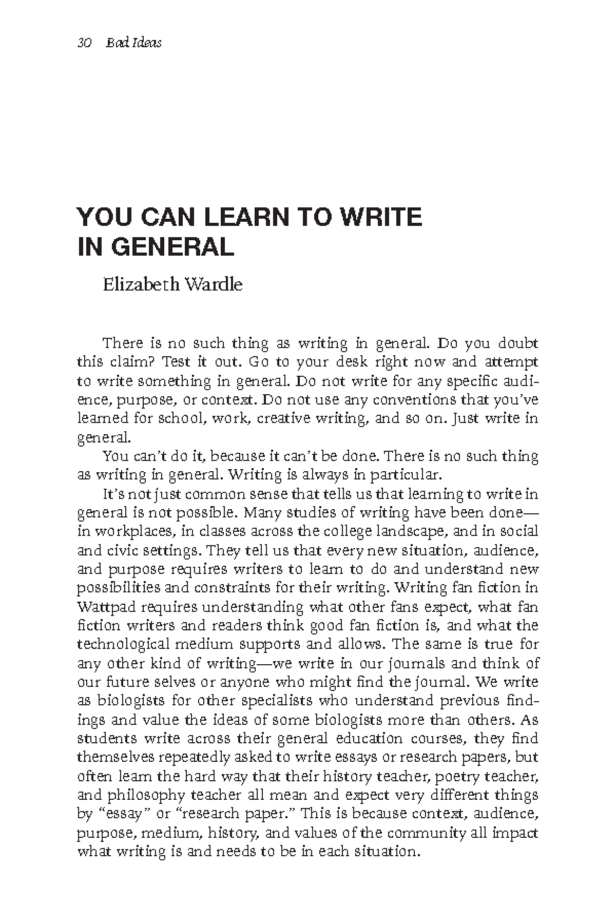 Wardle 2017 writing in general(1) - 30 Bad Ideas YOU CAN LEARN TO WRITE ...