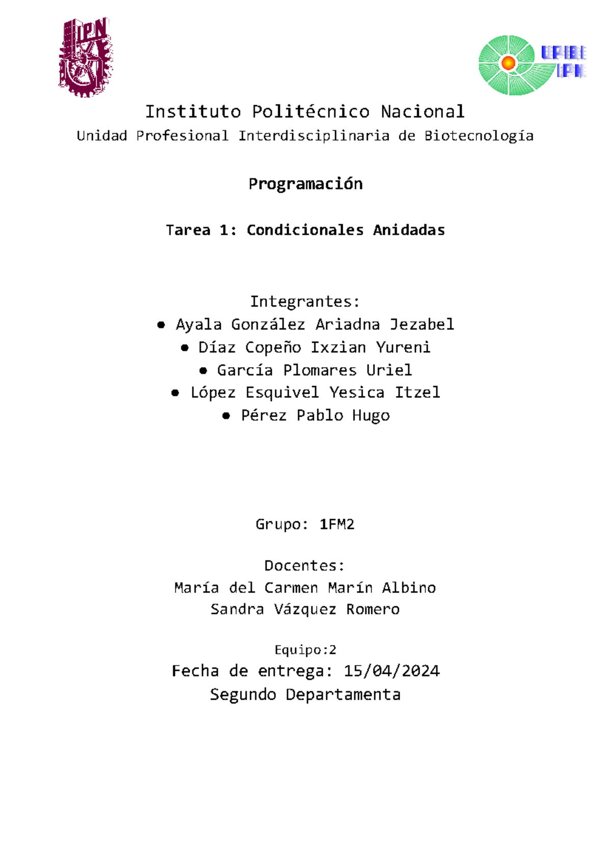 Tarea 1 SP - Practica de condicionales anidados - Instituto Politécnico ...