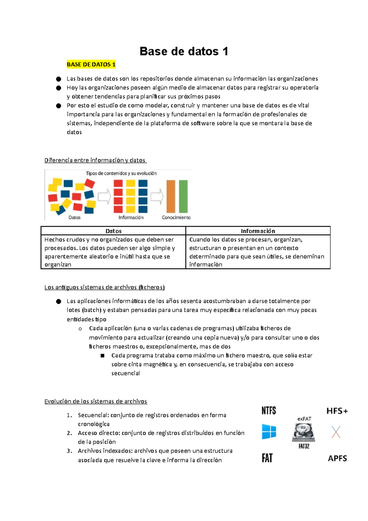 Base de Datos 1 Resumen - Base de datos 1 BASE DE DATOS 1 Las bases de datos son los ...
