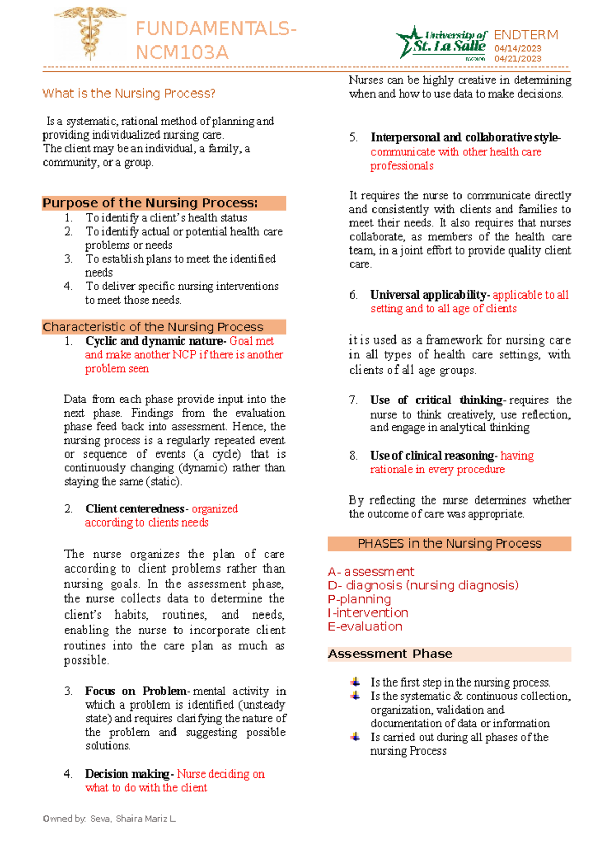 Funda nursingprocess AD - What is the Nursing Process? Is a systematic ...