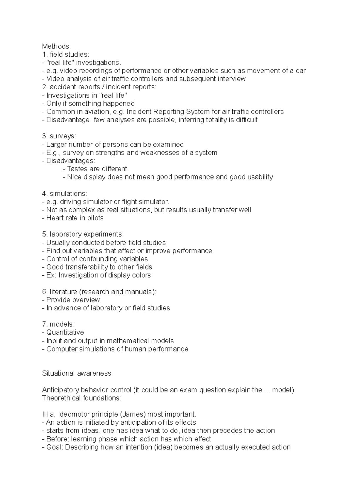 Methods - Cognitive Psychology - Methods: field studies: "real life ...