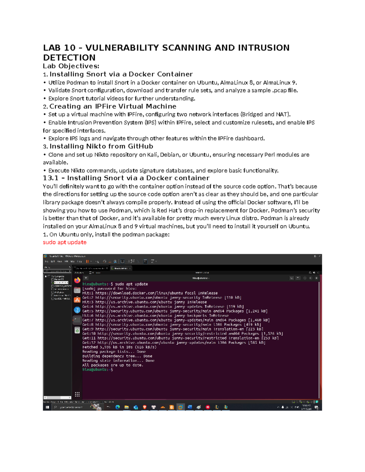 Lab10 - LAB 10 – VULNERABILITY SCANNING AND INTRUSION DETECTION Lab Objectives: 1. Installing ...