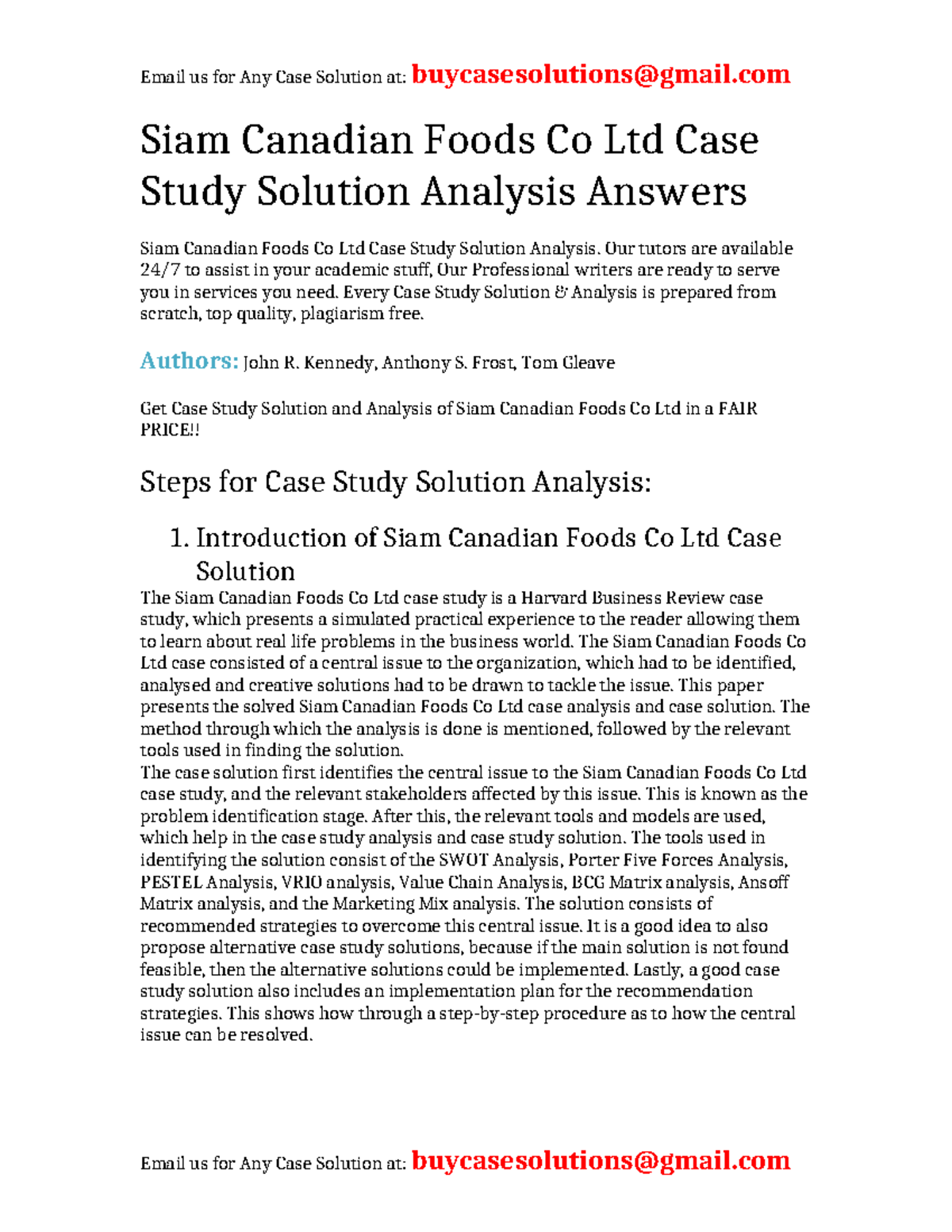 Case Solution Siam Canadian Foods Co Ltd - Siam Canadian Foods Co Ltd ...